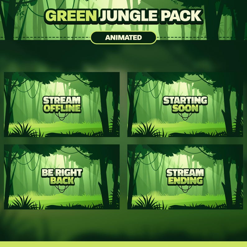 Animated Jungle Twitch Overlay Package: Green Forest Stream (digital ...