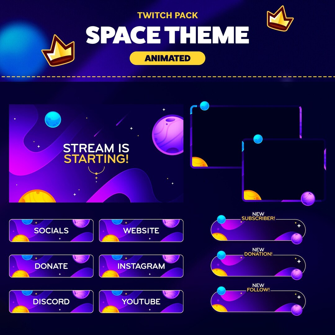 Animated Twitch Overlay Planets, Space Stream Pack, Purple Galaxy ...