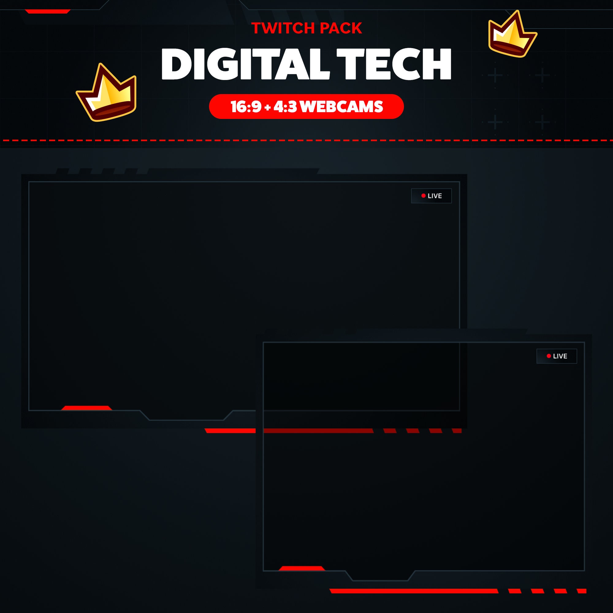 Animated Twitch Overlay Tech, Digital Red Stream Package, Panels ...