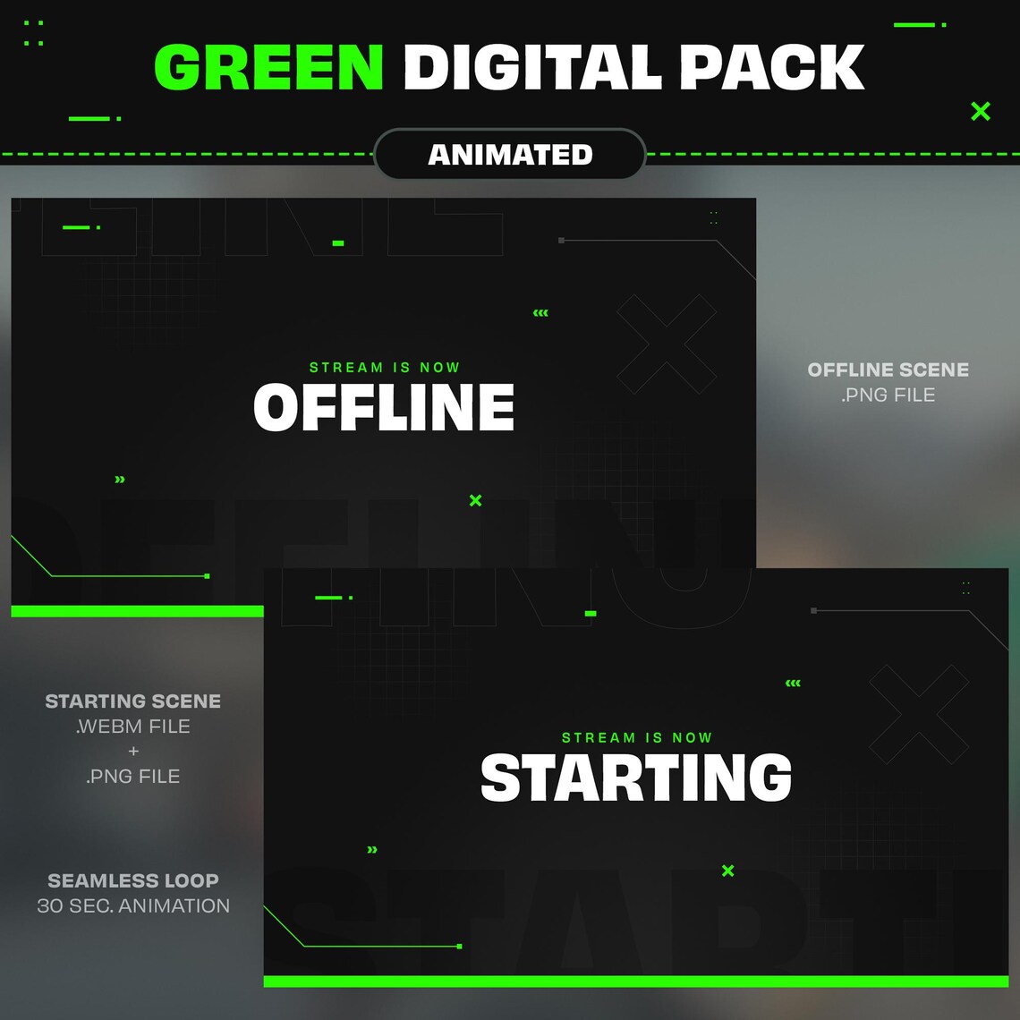 Animated Green Tech Twitch Overlay Package (digital Download) - Etsy