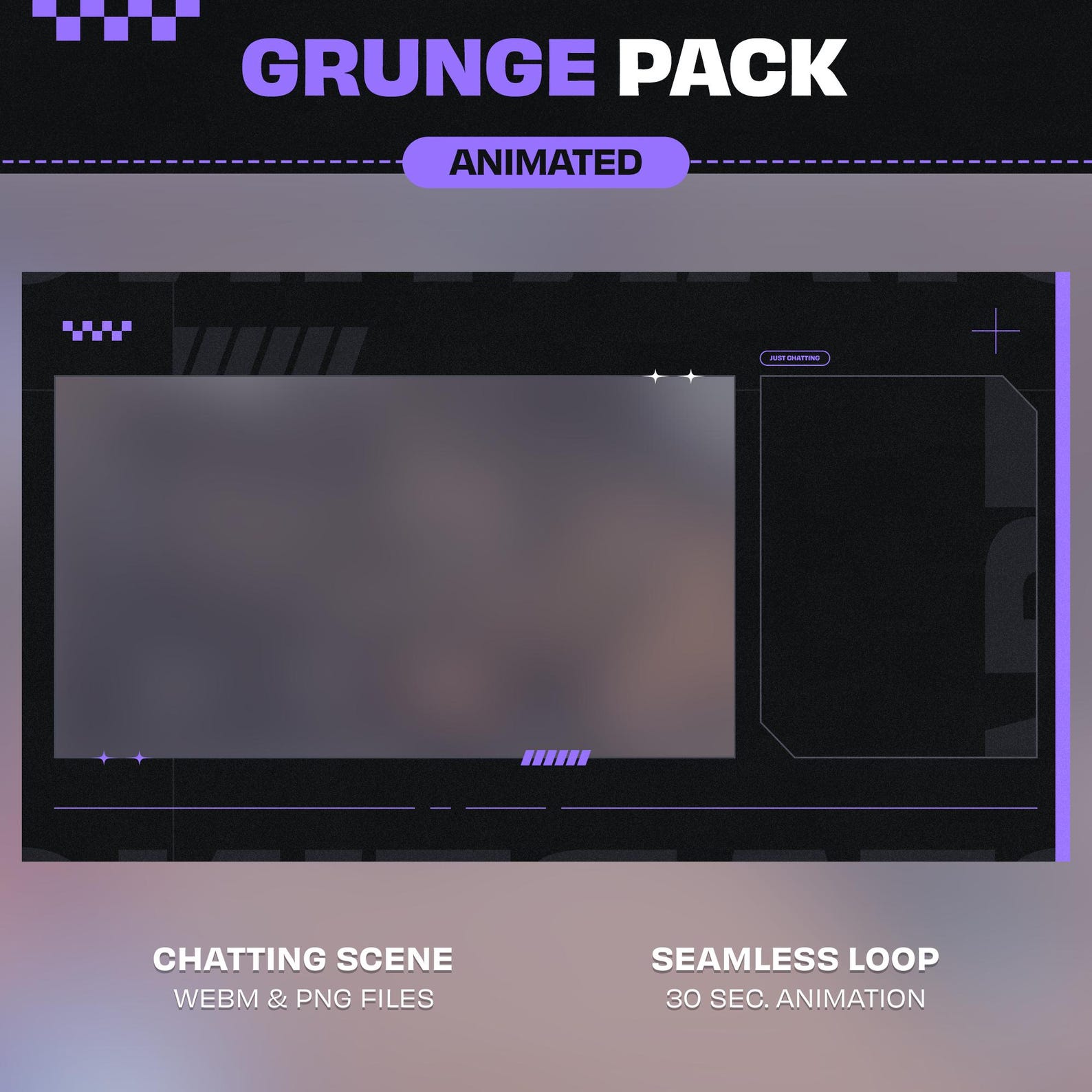 Animated Purple Grunge Twitch Overlay Pack: Stream Alerts, Panels ...