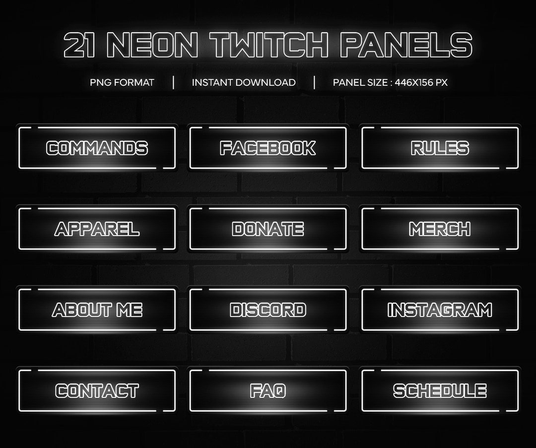 Twitch Panels Neon Black & White, Neon Stream Panels Glowing, Digital ...