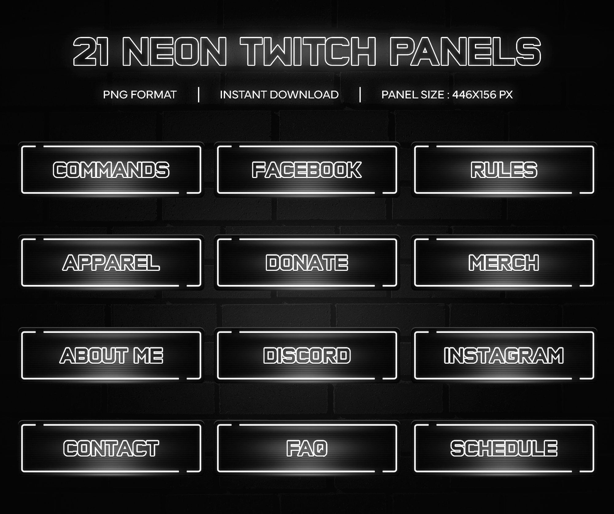 Twitch Panels Neon Black & White, Neon Stream Panels Glowing, Digital ...