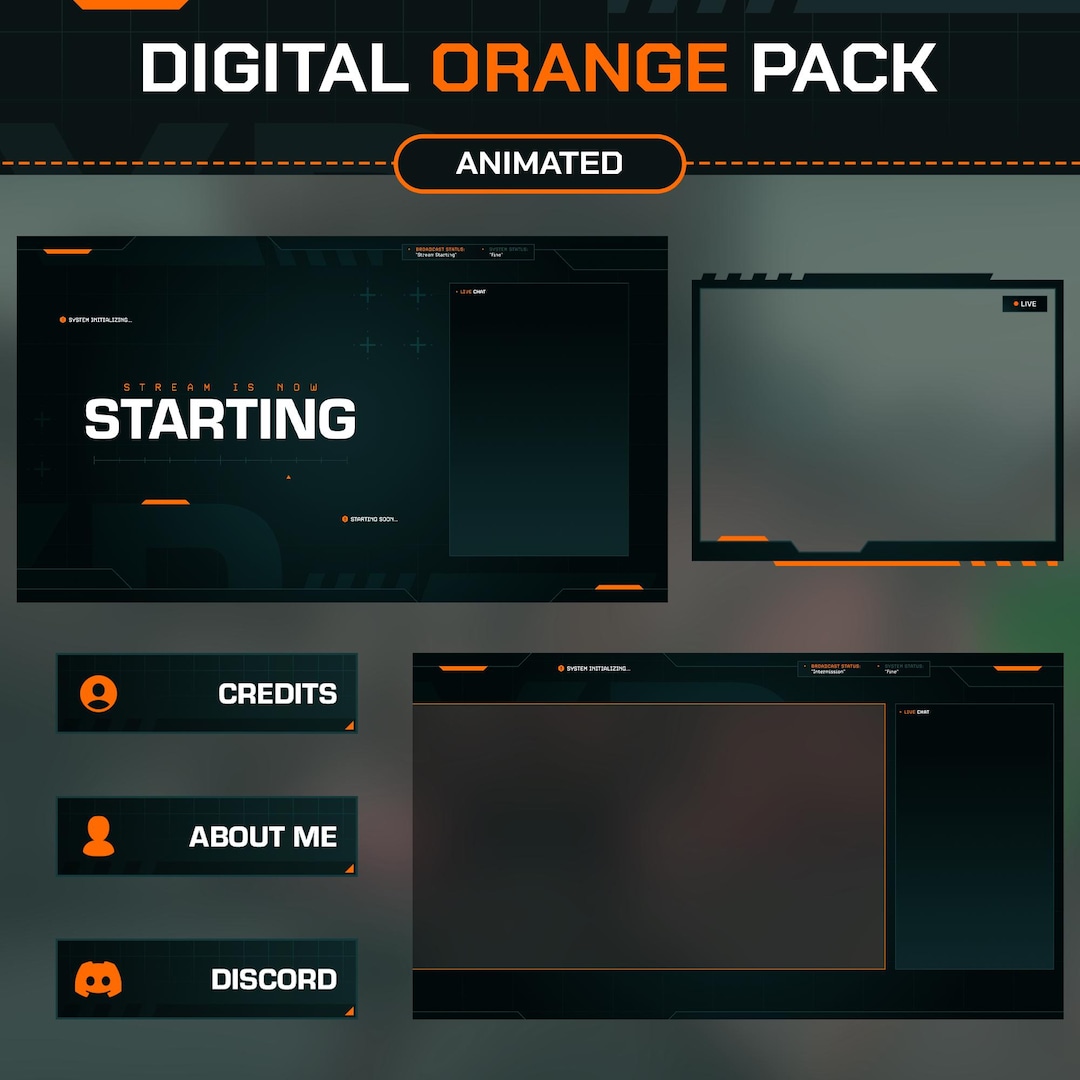 Animated Orange Twitch Stream Package: Tech Overlays, Alerts, Screens ...
