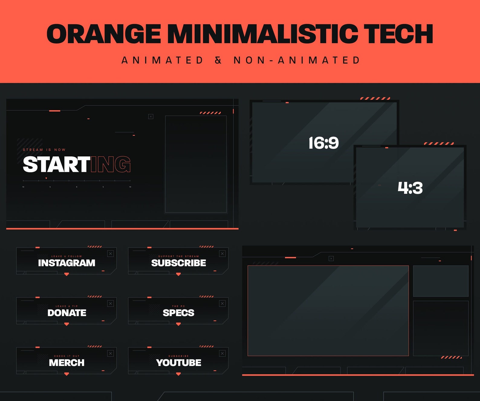 Animated Twitch Overlay Orange, Digital Download, Stream Package ...
