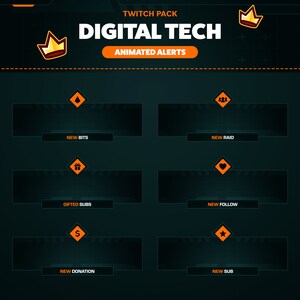 Animated Twitch Overlay Tech, Digital Orange Stream Package, Panels ...