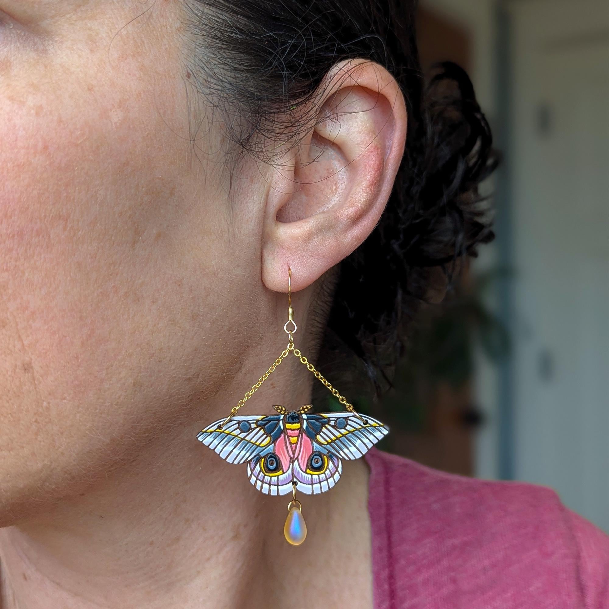 Pink Silk Moth 'automeris Frankae' Hand-painted Wood Earrings - Etsy