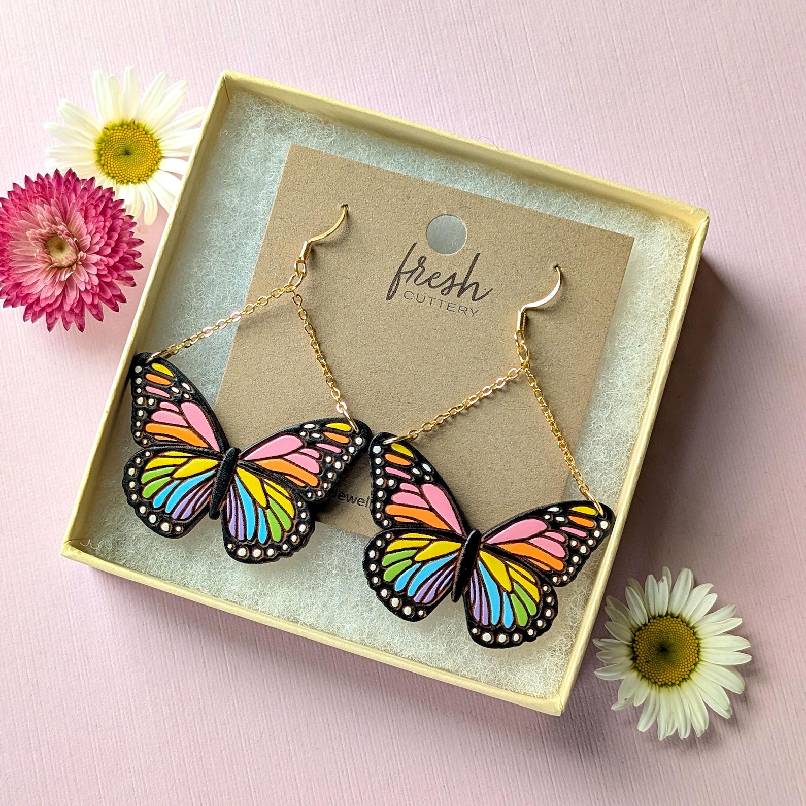 Rainbow Pride Butterfly LBGTQ+ Hand-painted Wood Earrings - Etsy
