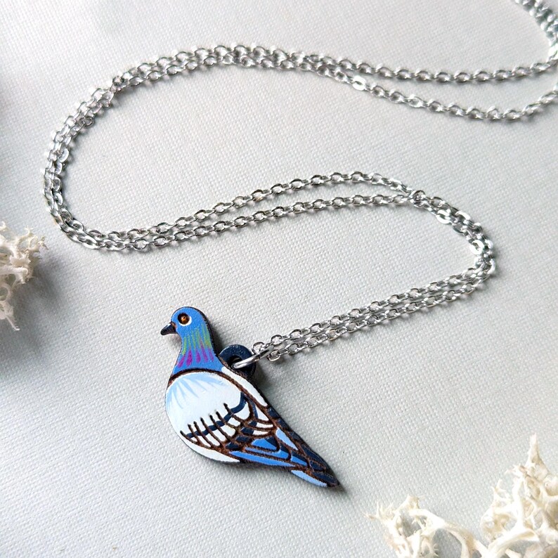 Pigeon Bird Hand-painted Wood Necklace - Etsy