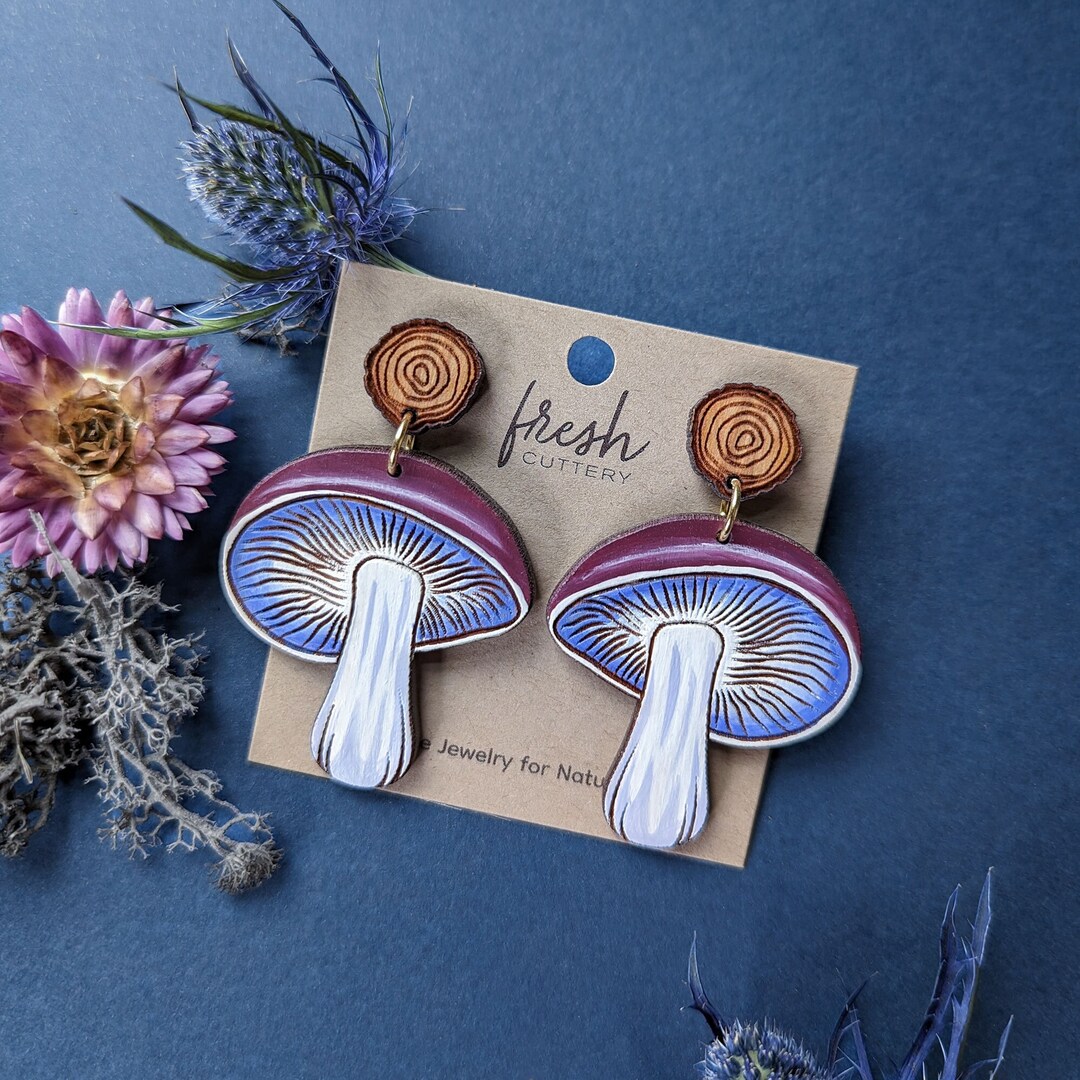 Purple Blewit Mushroom 'clitocybe Nuda' Hand Painted Cottagecore Wood ...