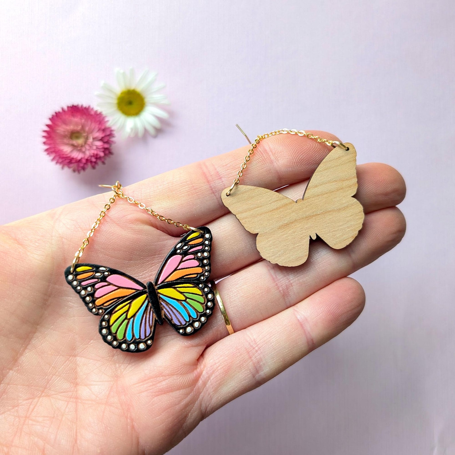 Rainbow Pride Butterfly LBGTQ+ Hand-painted Wood Earrings - Etsy
