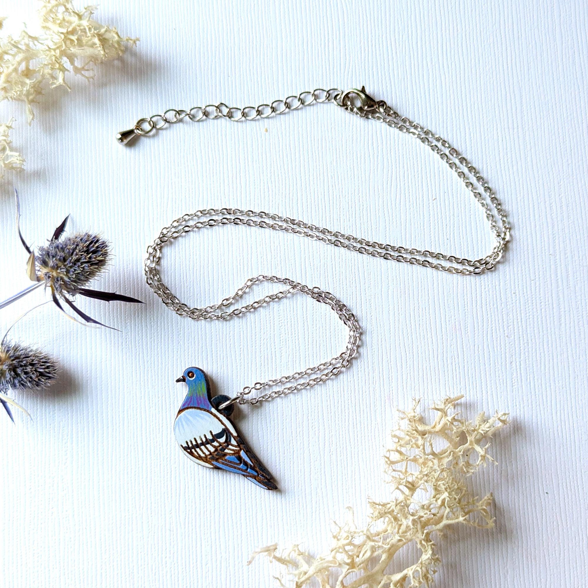 Pigeon Bird Hand-painted Wood Necklace - Etsy