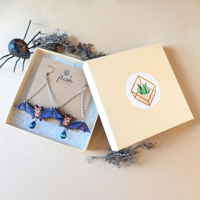 Flying Bat Gothic Halloween Hand-painted Wood Earrings - Etsy