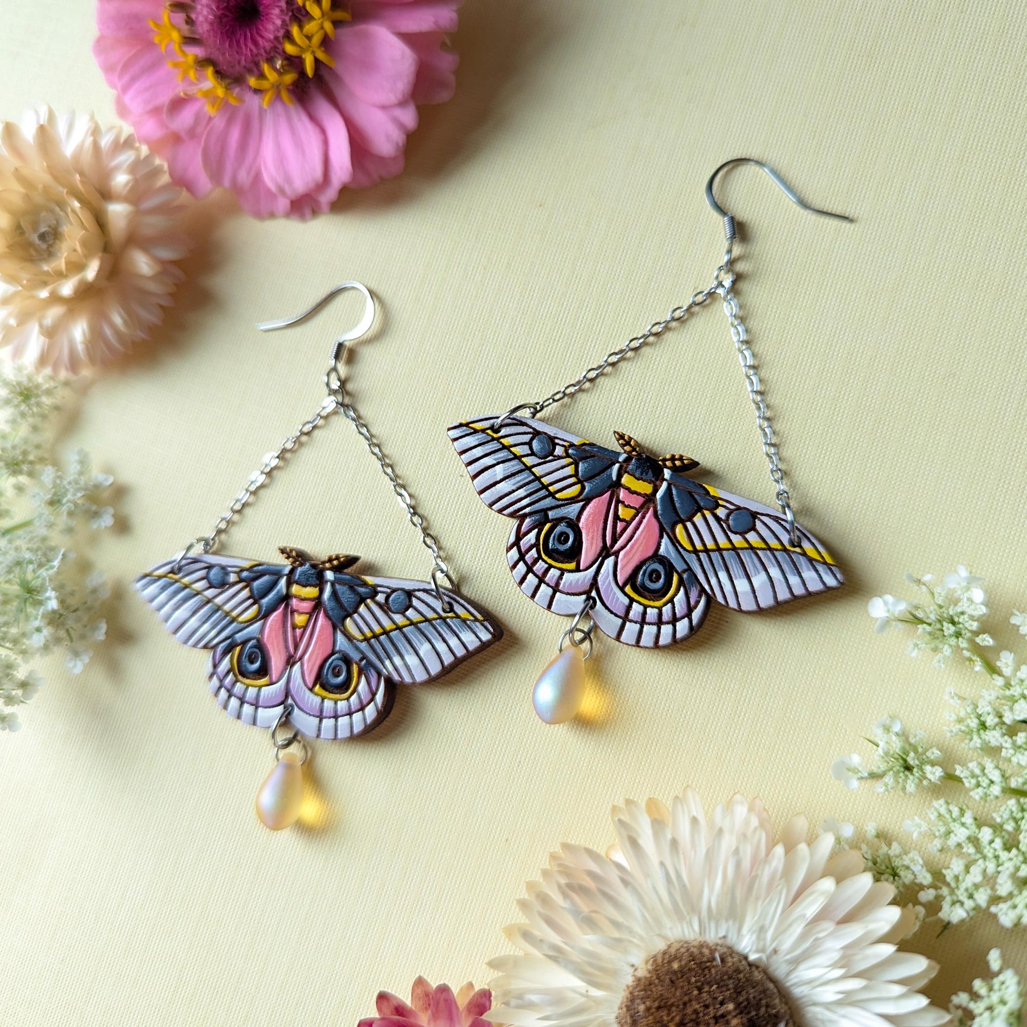 Pink Silk Moth 'automeris Frankae' Hand-painted Wood Earrings - Etsy