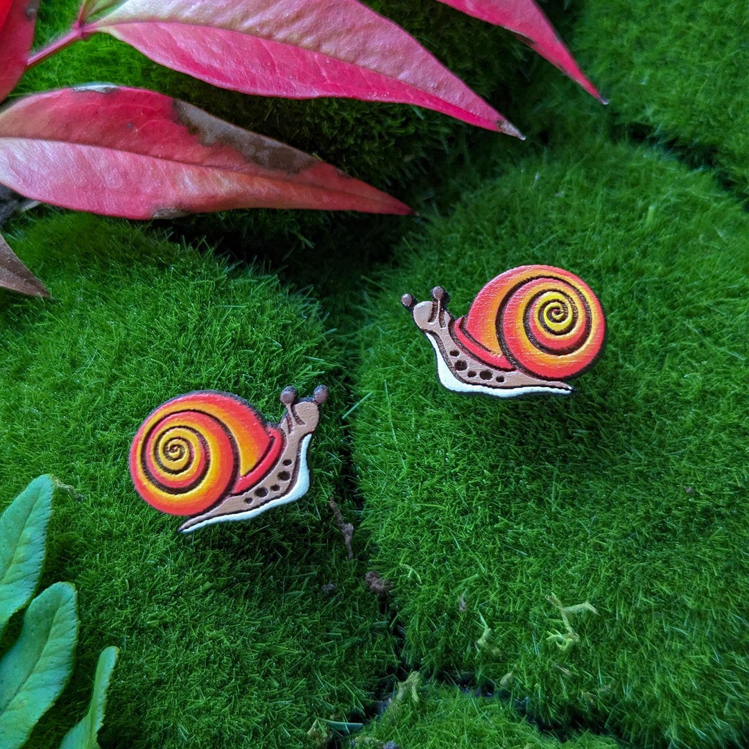 Mini Snail Hand-painted Cottagecore Wood Stud Earrings - Etsy