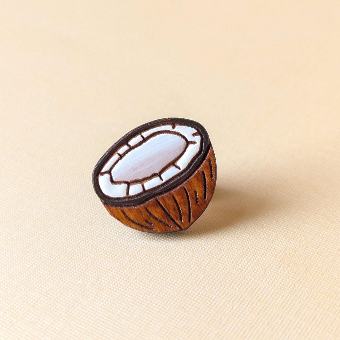 Coconut Pin Hand-painted Wood Brooch - Etsy