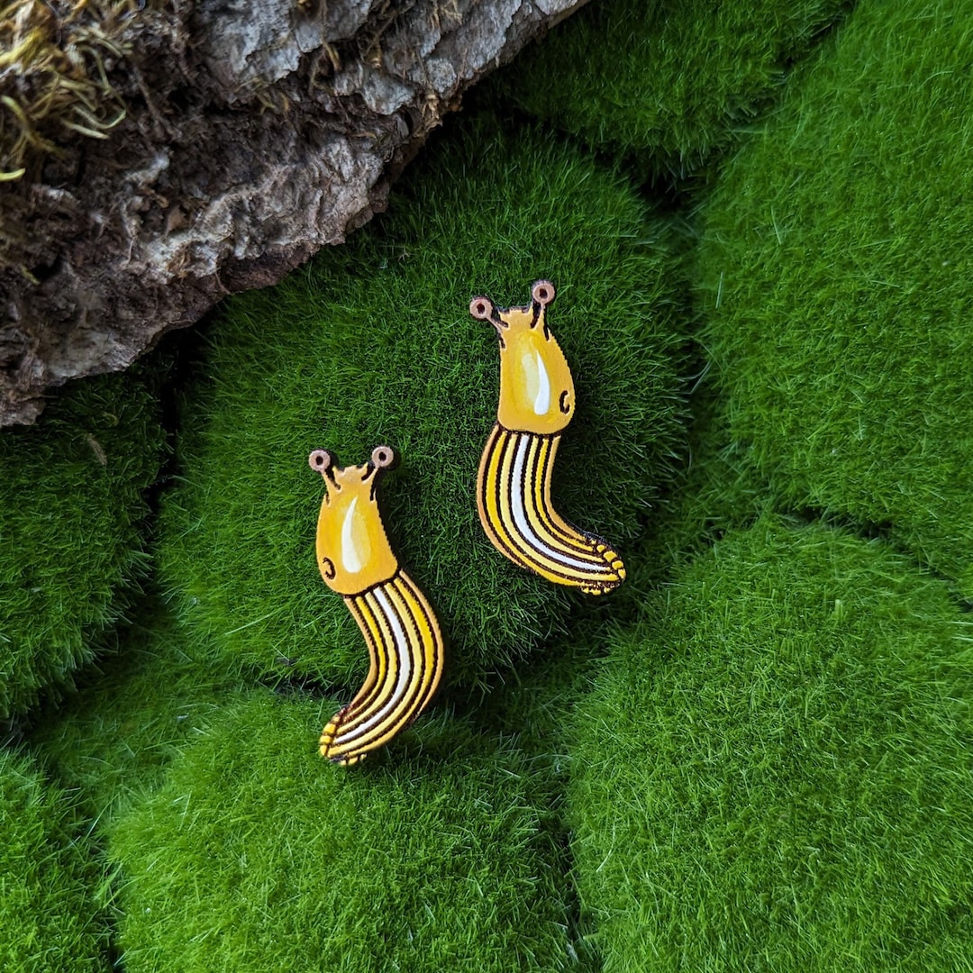 Yellow Banana Slug Hand-painted Cottagecore Wood Stud Earrings - Etsy