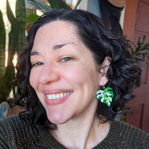 Monstera Albo White Tiger Leaf Hand-painted Wood Earrings - Etsy