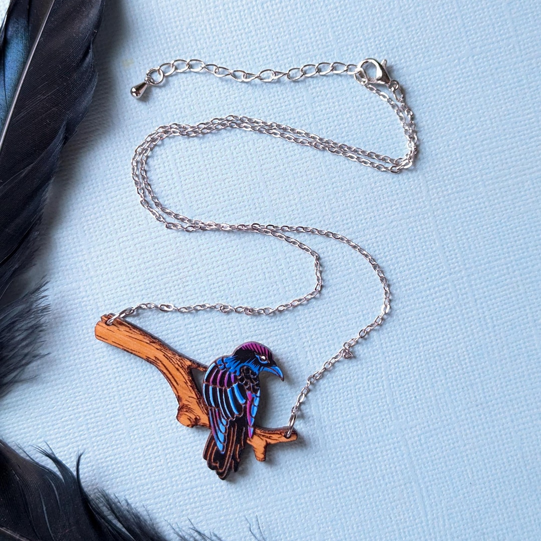 Raven/crow Branch Hand-painted Wood Necklace - Etsy