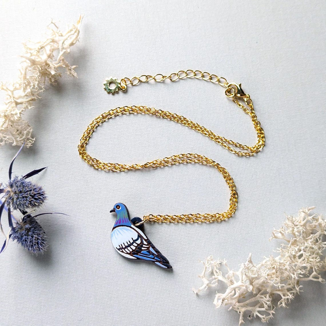 Pigeon Bird Hand-painted Wood Necklace - Etsy