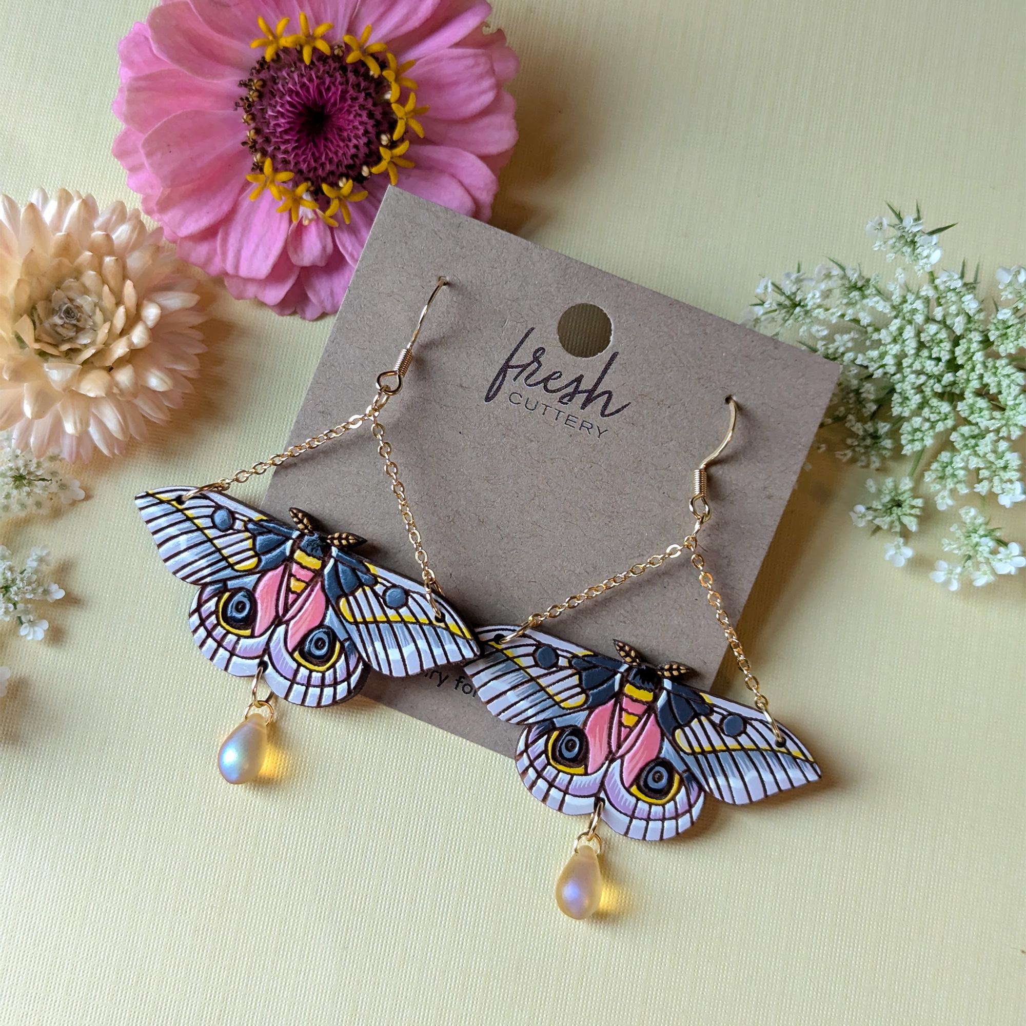 Pink Silk Moth 'automeris Frankae' Hand-painted Wood Earrings - Etsy