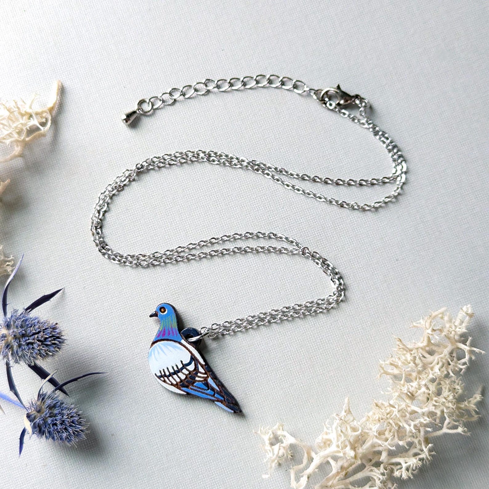 Pigeon Bird Hand-painted Wood Necklace - Etsy