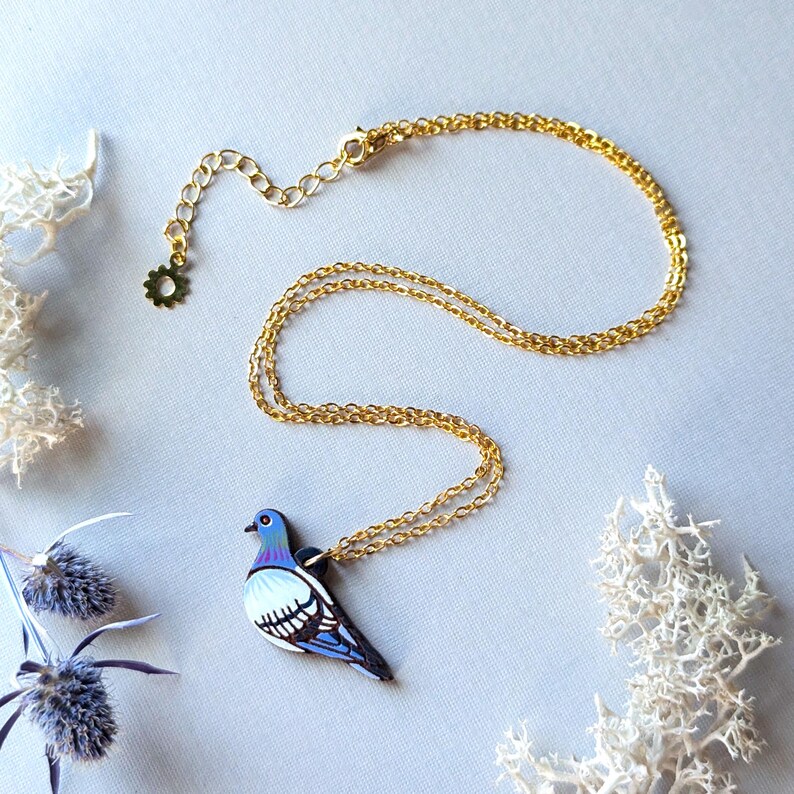 Pigeon Bird Hand-painted Wood Necklace - Etsy