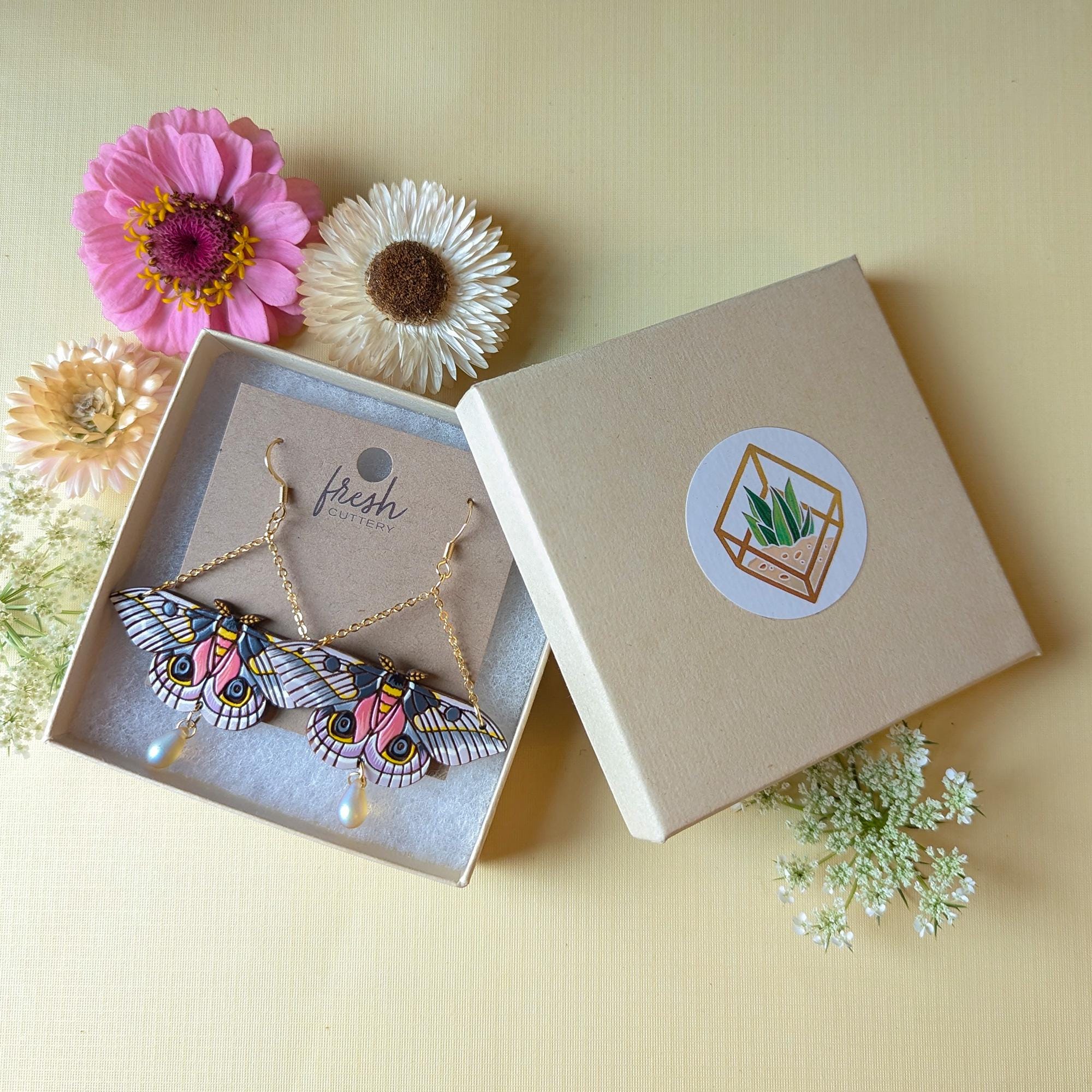 Pink Silk Moth 'automeris Frankae' Hand-painted Wood Earrings - Etsy
