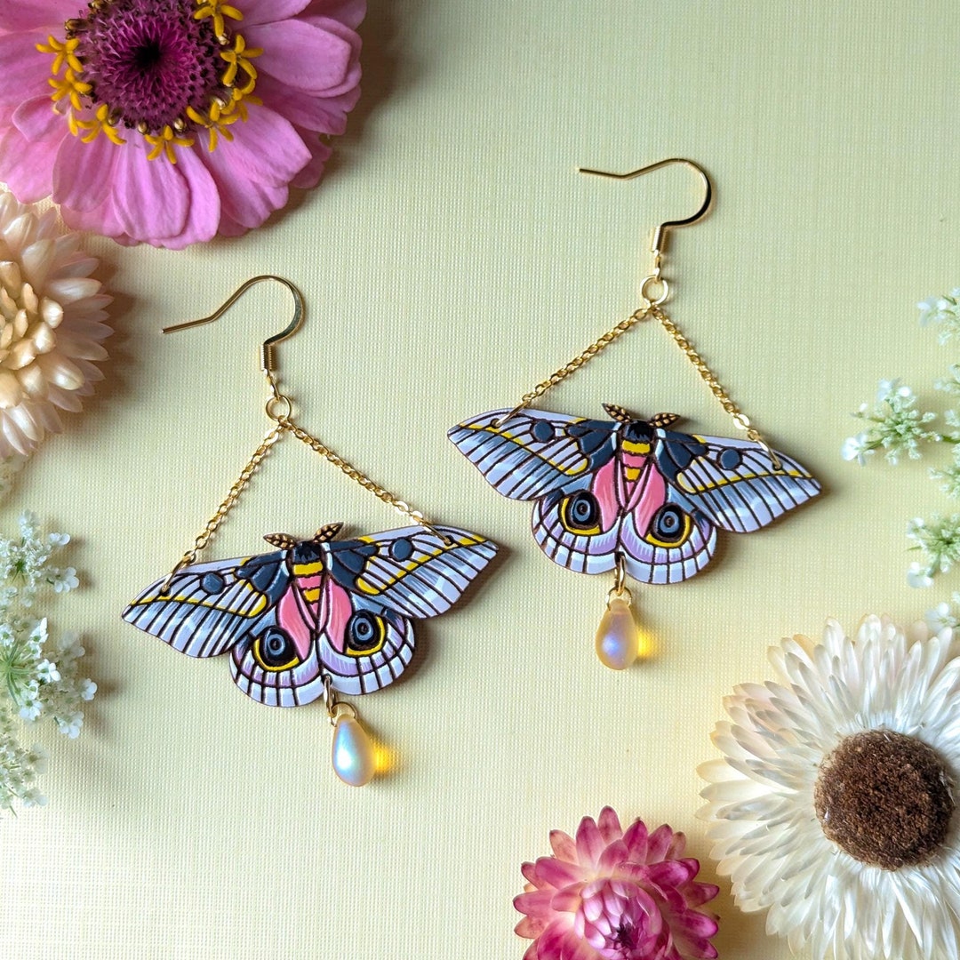 Pink Silk Moth 'automeris Frankae' Hand-painted Wood Earrings - Etsy