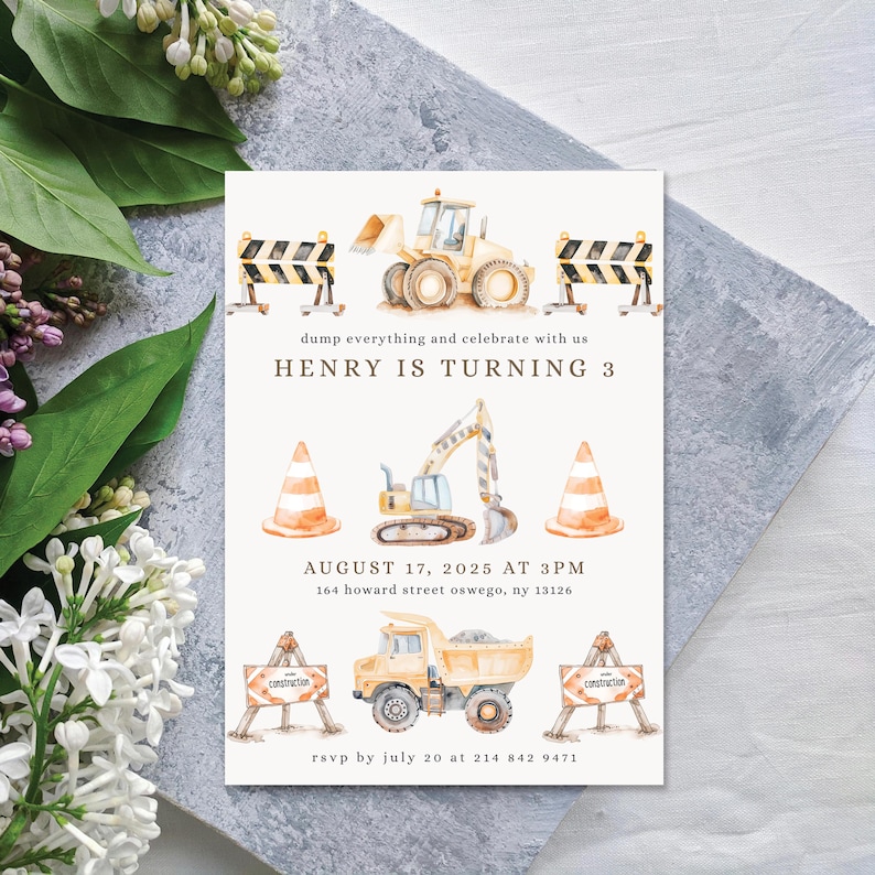 Construction Truck Birthday Invitation: Canva Template (instant ...