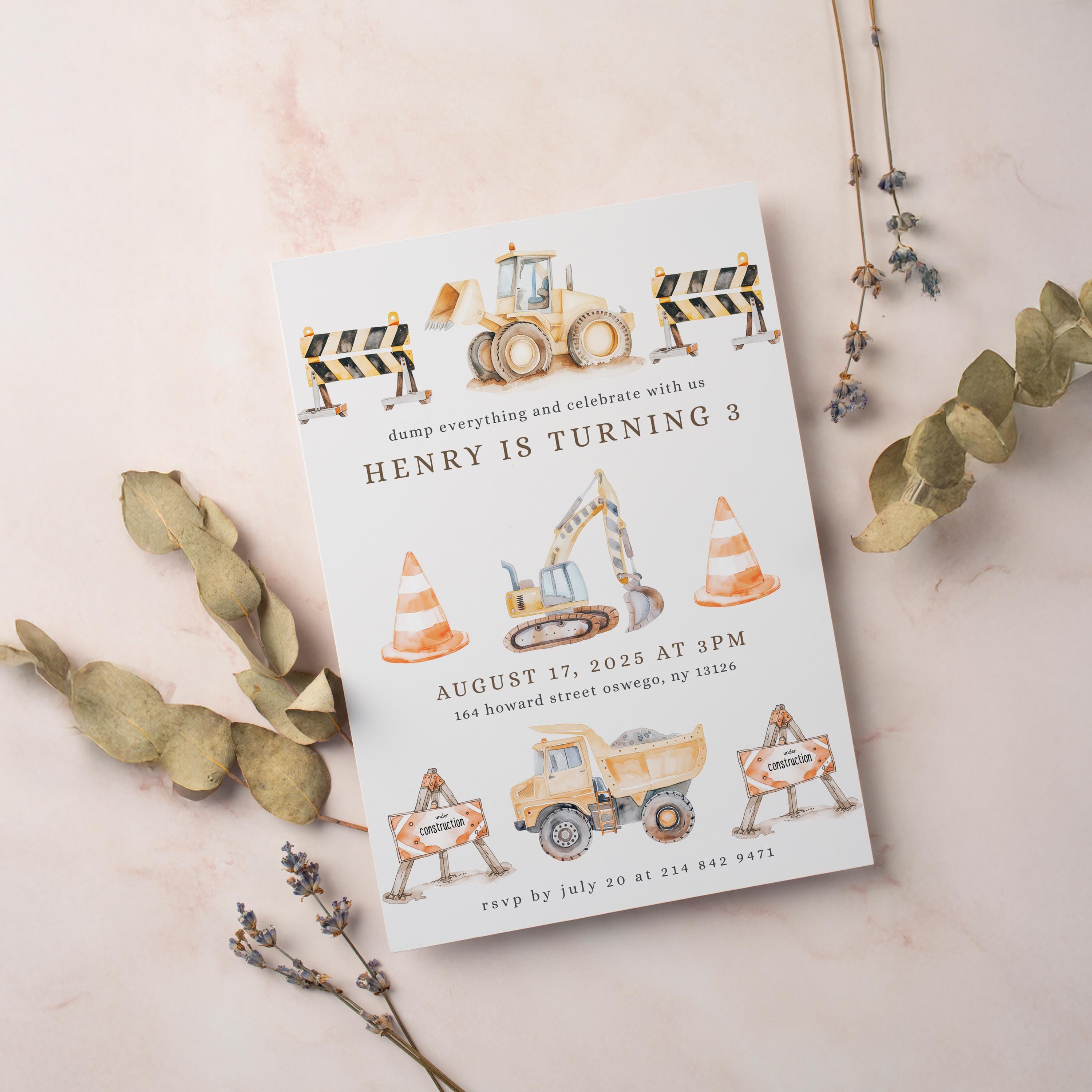 Construction Truck Birthday Invitation: Canva Template (instant ...
