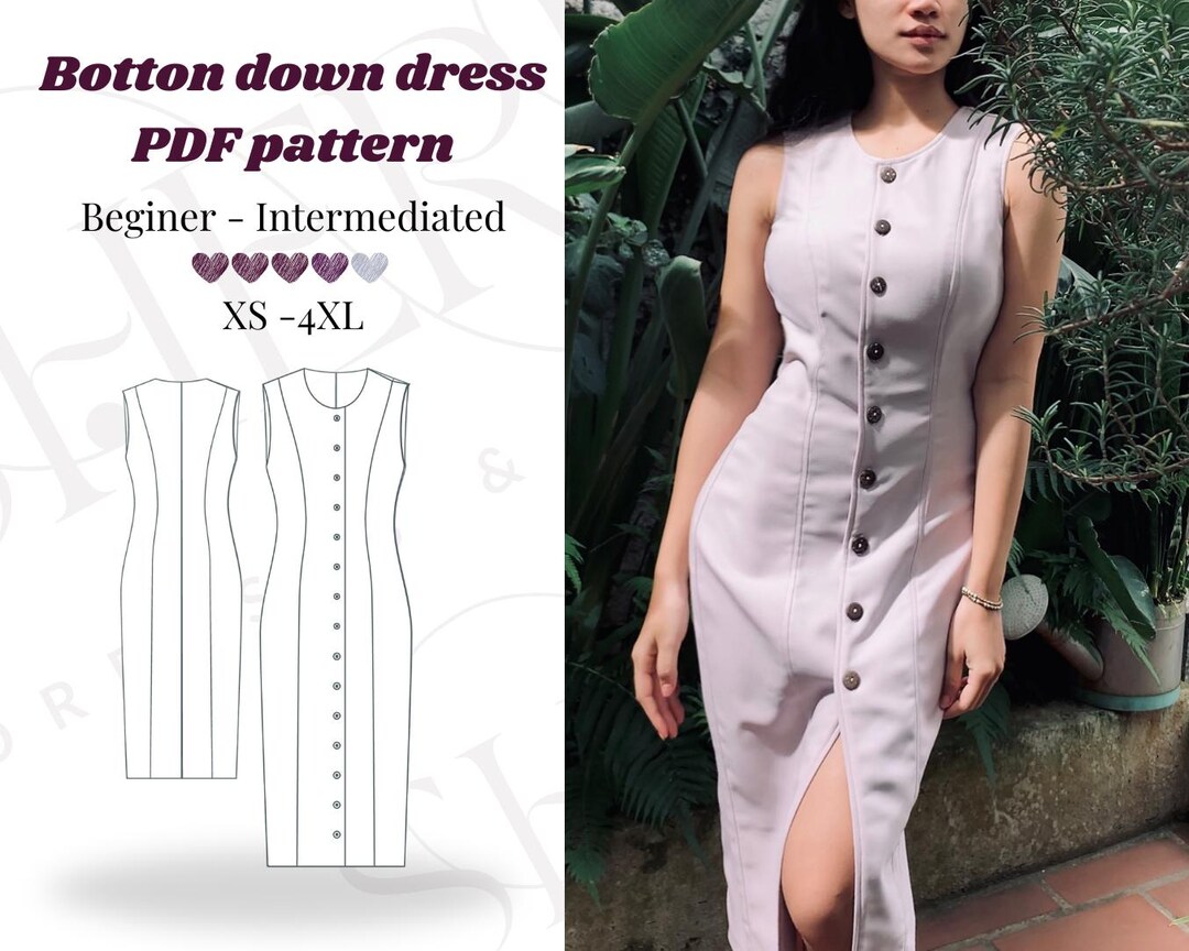 Stella Button-down Princess Seams Dress Pattern | PDF Sewing Pattern ...