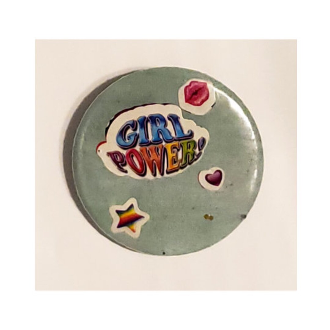 Girl Power Lisa Frank Stickers Pinback Handmade Button Collage of ...