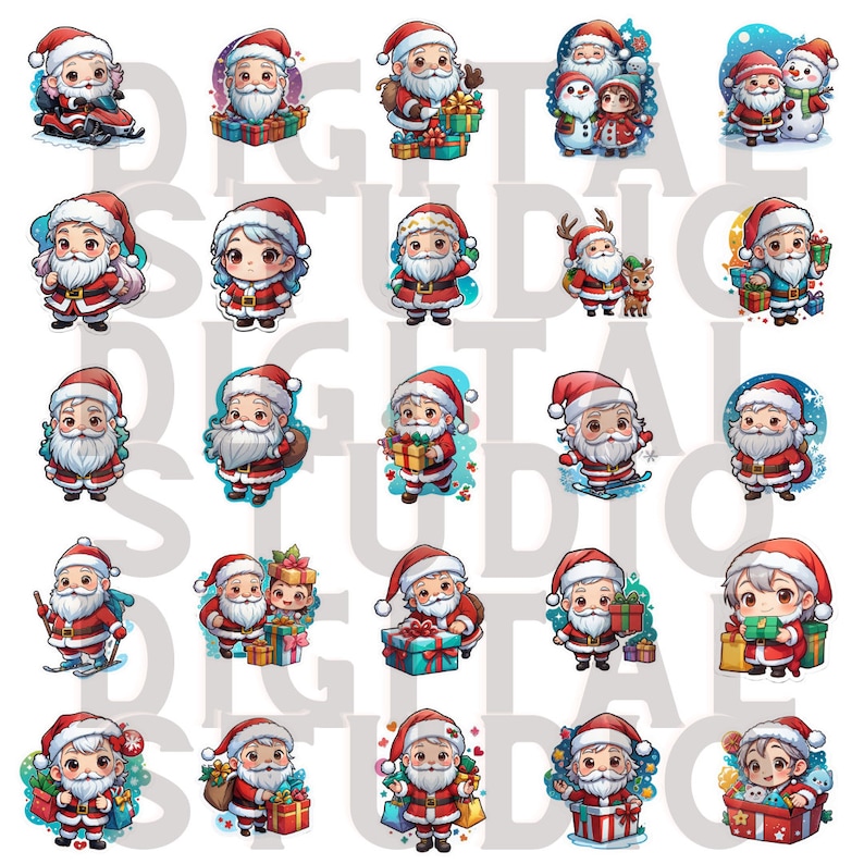 Cute Santa Clipart:santa Art for Christmas Crafts and Decor PNG Bundle ...