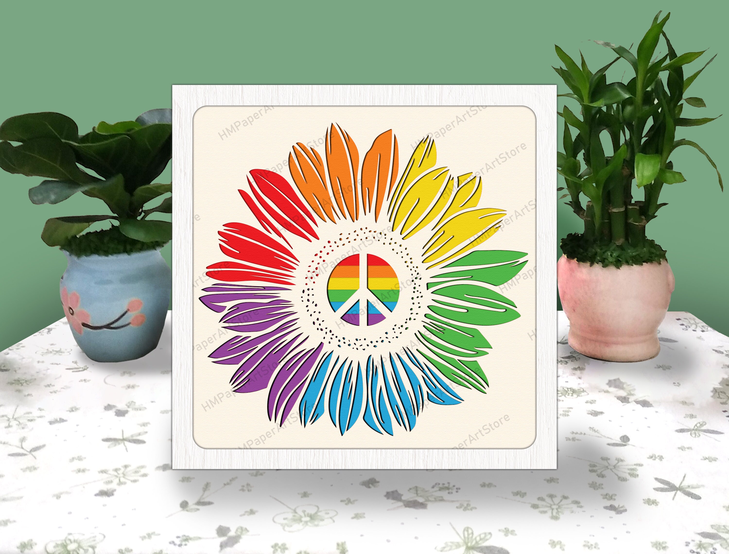 Sunflower Rainbow 3D Box Paper Cut LGBTQ Pride Light Box Svg, Shadow ...