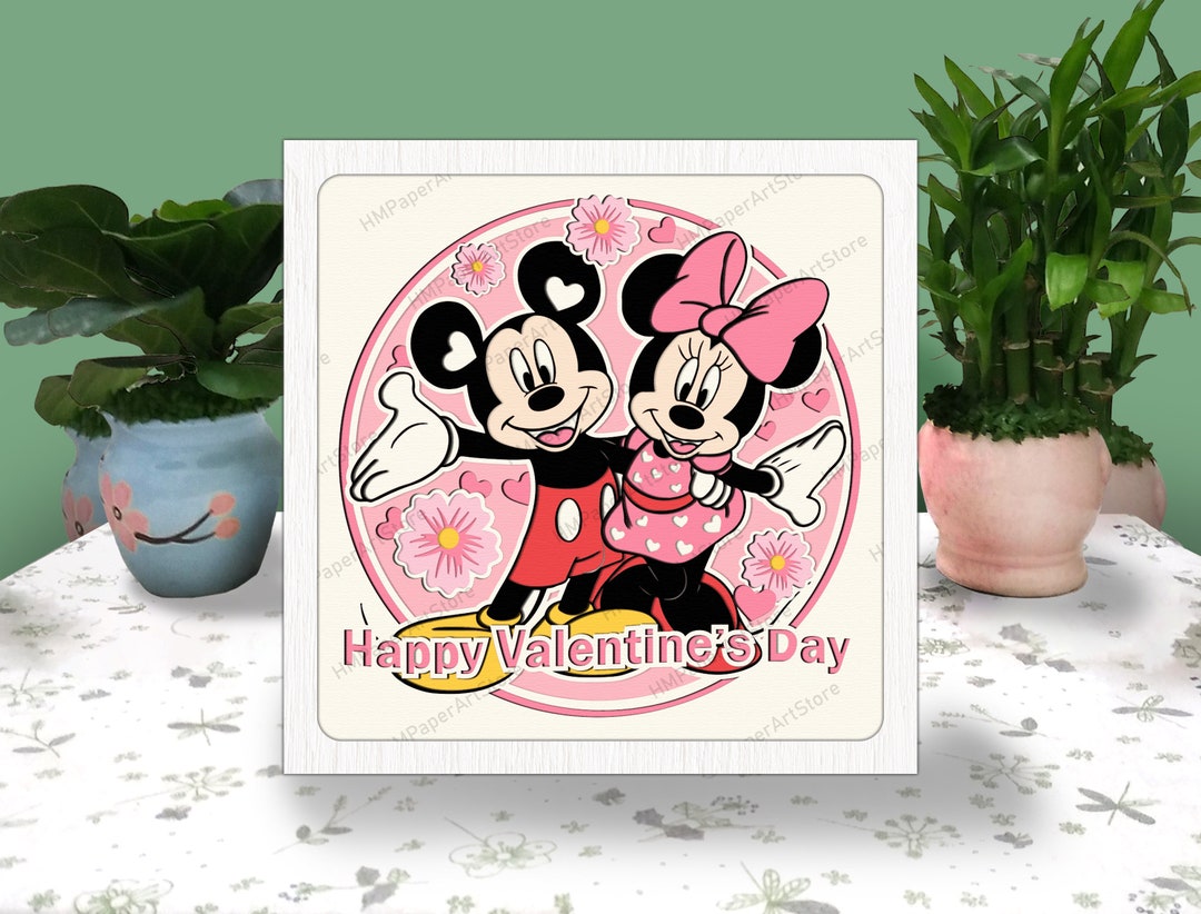 Mickey and Minnie Valentine Shadow Box, Valentine 3D Svg, Layered Svg ...