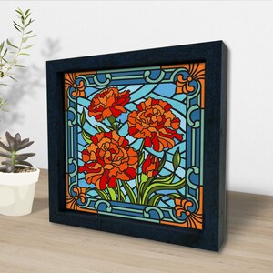 Carnation Stained Glass Shadow Box Svg, Carnation Stained Glass 3D Box ...