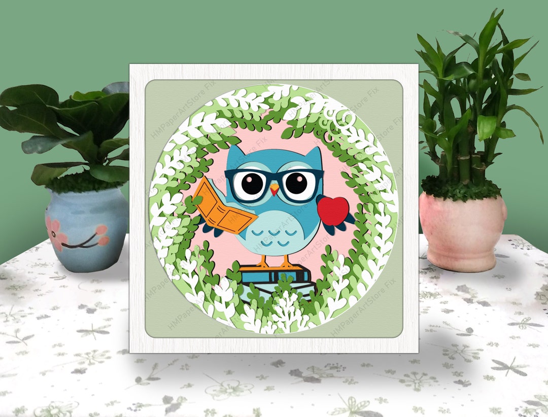 Owl Teacher 3D Box Paper Cut Light Box Svg,teacher Life Shadow Box Svg ...