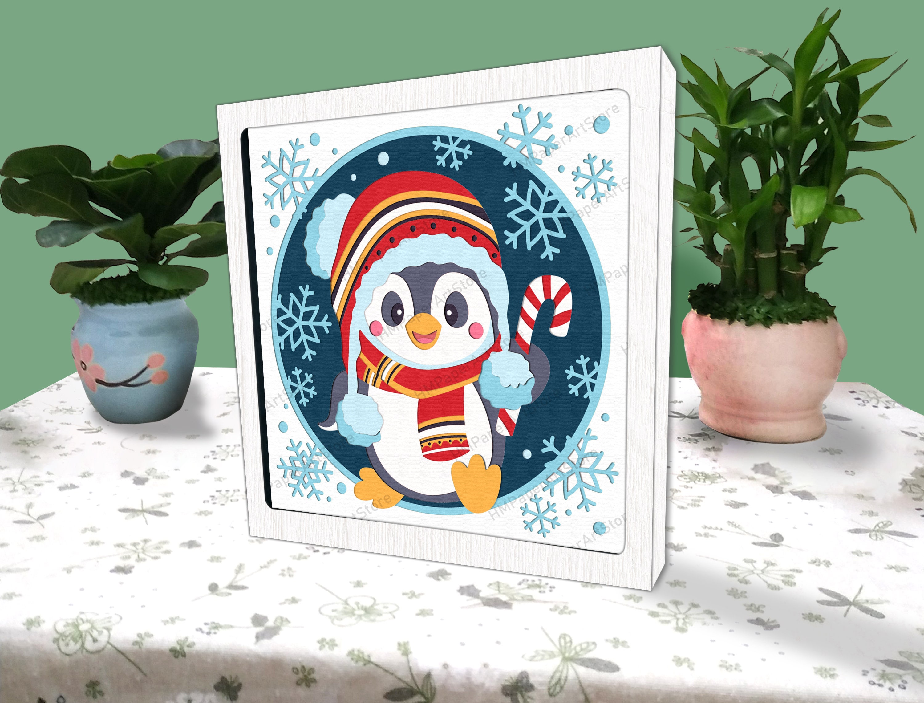 Penguin Christmas 3D Box Paper Cut, Penguin Light Box Svg, Penguin ...