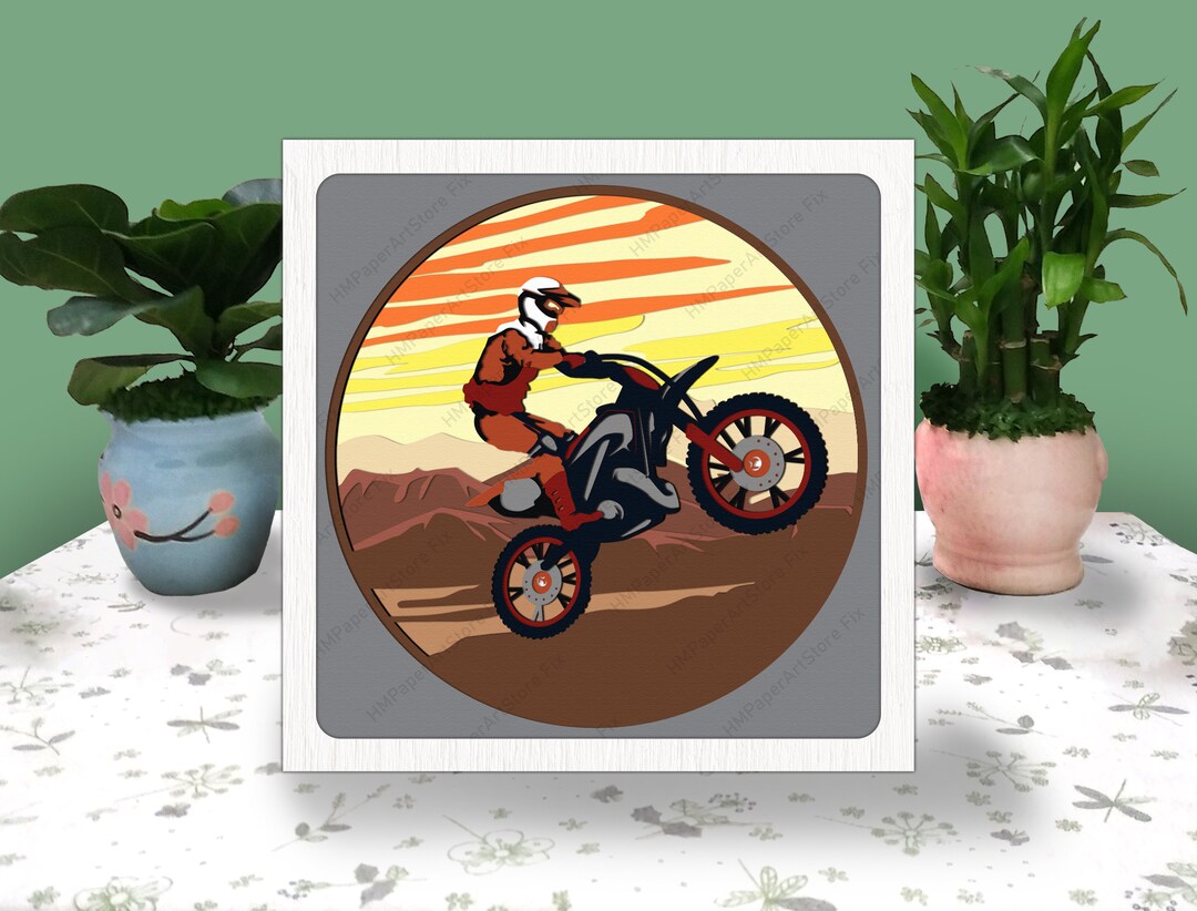 MOTOCROSS RIDER 3D Box Paper Cut Light Box Svg Motorcycle Shadow Box ...
