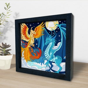 Phoenix and Dragon Shadow Box Svg, Phoenix 3D Box,dragon Light Box Svg ...