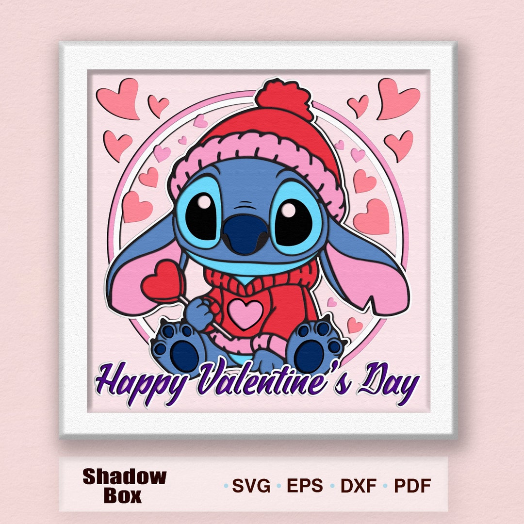 Stitch Valentine Candy Heart Shadow Box, Stitch Valentine Svg, Stitch ...