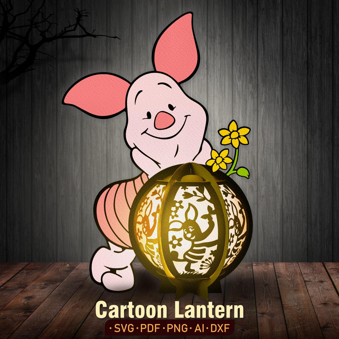 Piglet Cartoon Lantern Digital File,piglet Lampcandle,piglet Light Box ...