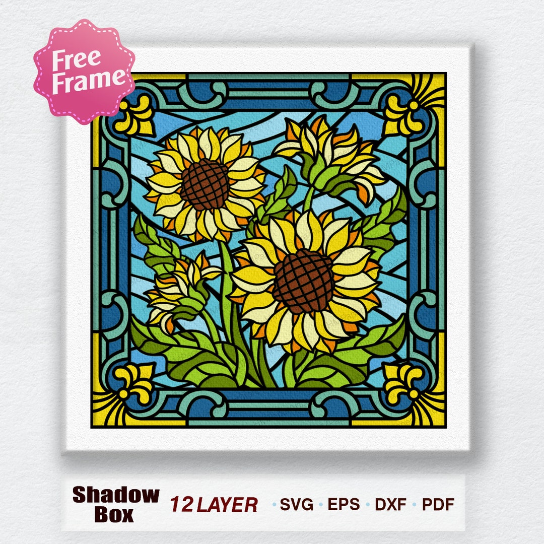 Stained Glass Sunflower Shadow Box Svg, Stained Glass Sunflower Light ...