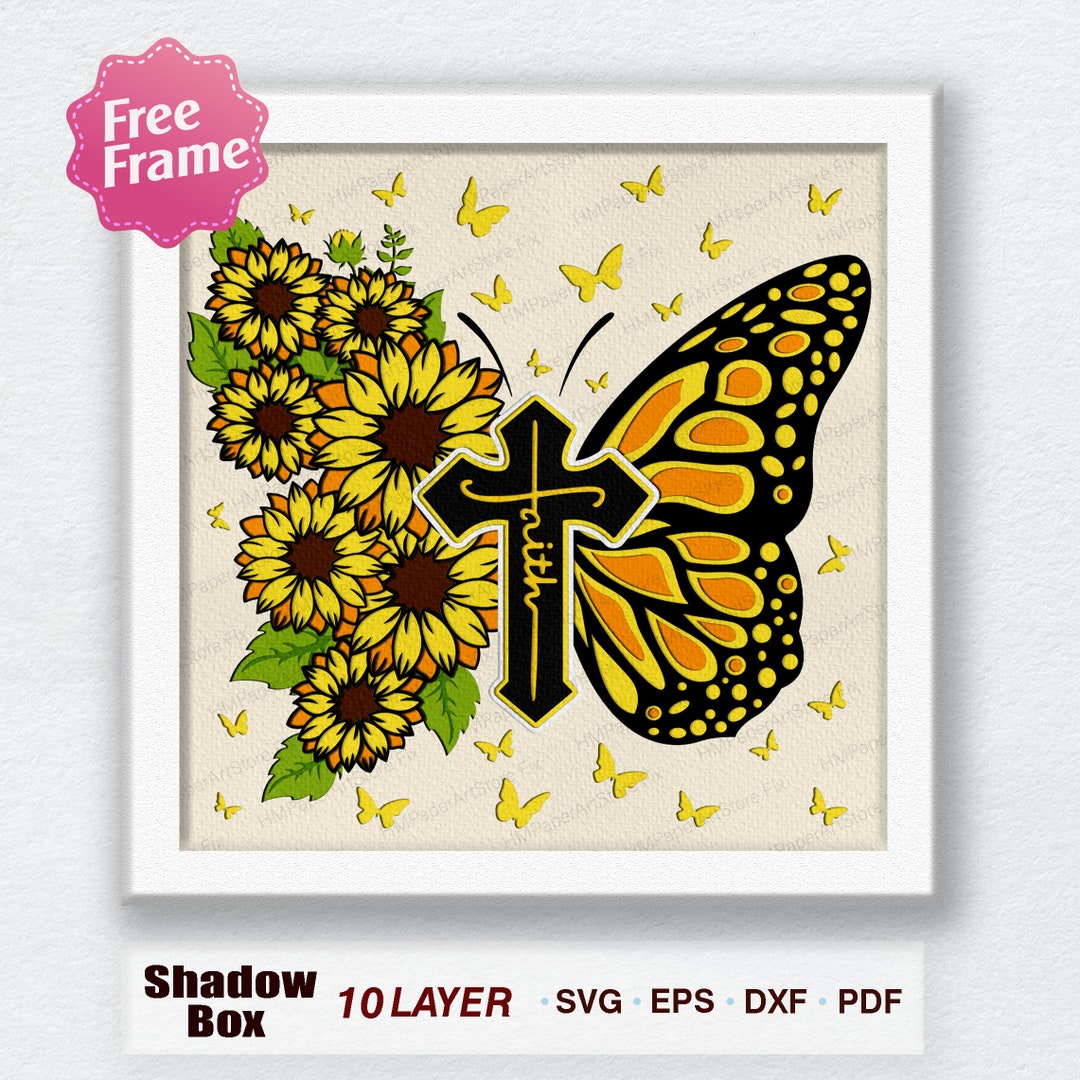 Faith 3D Box, Faith Cross Shadow Box, Jesus Christian Butterfly SVG ...