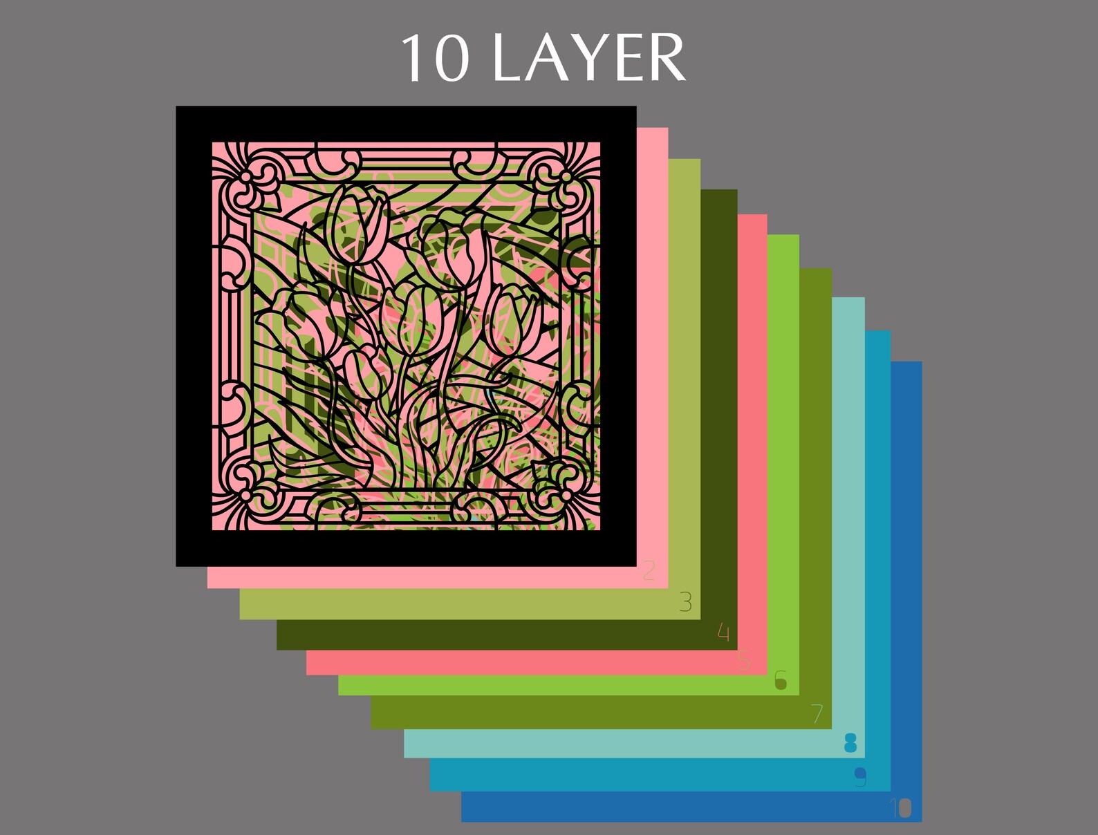 Stained Glass Tulip Shadow Box Svg, Stained Glass Tulip Light Box Svg ...