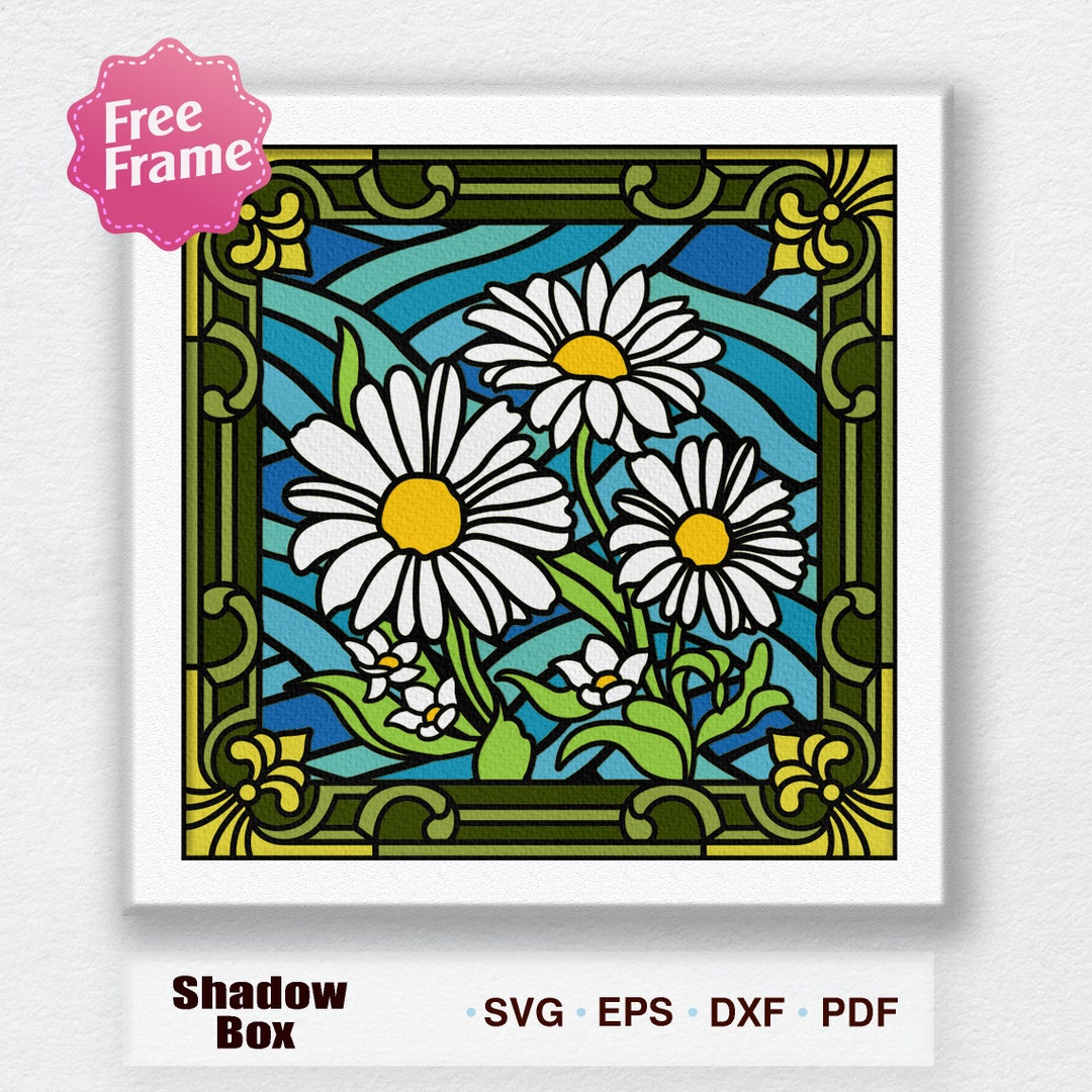 Stained Glass Daisy Shadow Box Svg, Stained Glass Daisy Light Box Svg ...