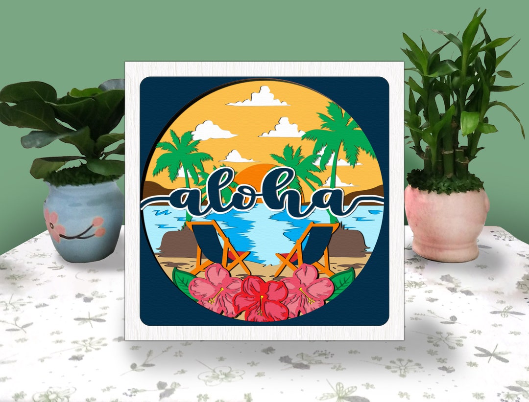 ALOHA Summer 3D Box Paper Cut Light Box Svg Summer Hawaiian - Etsy