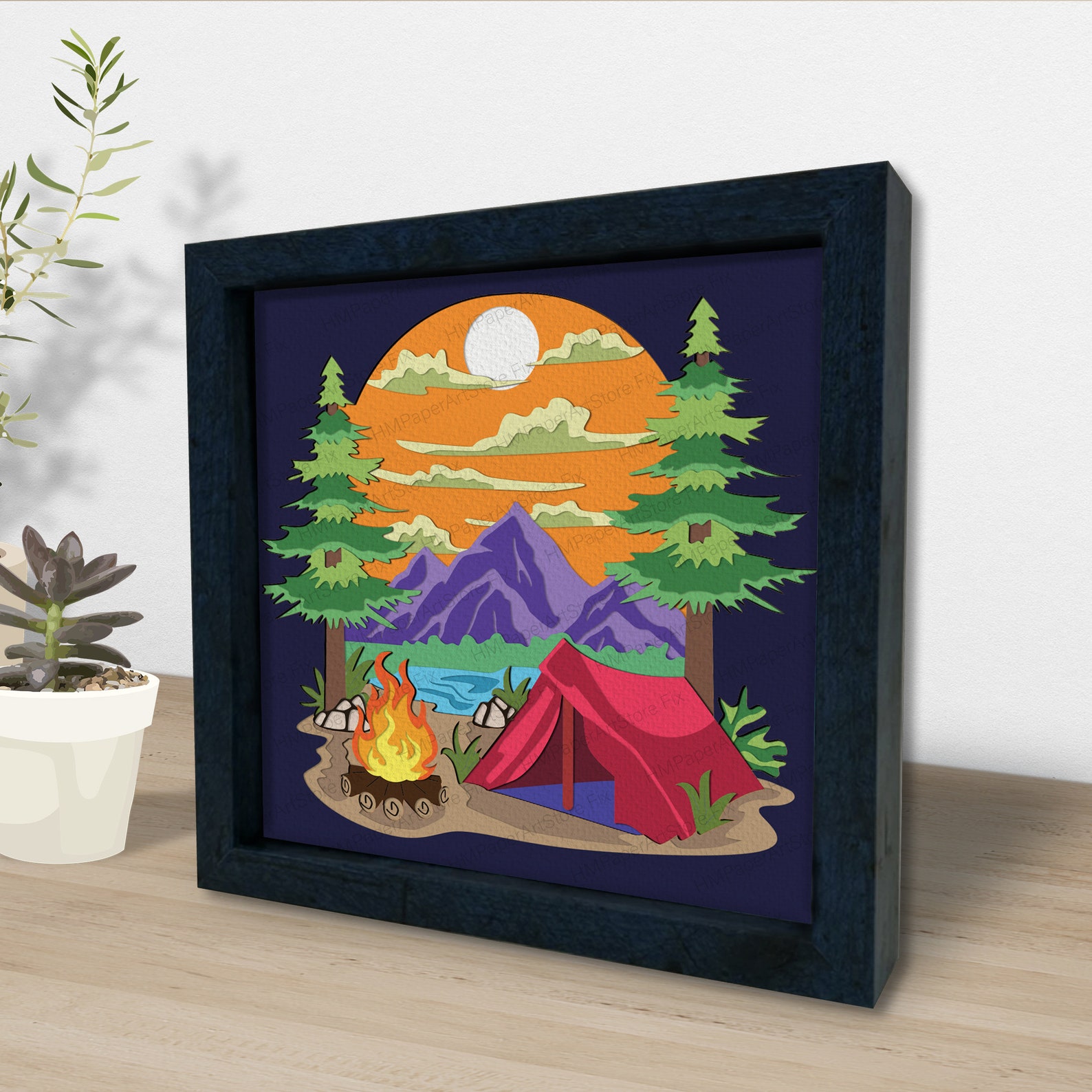 TENT CAMPSITE 3D Box Camping Paper Cut Shadow Box Adventure Cricut File ...