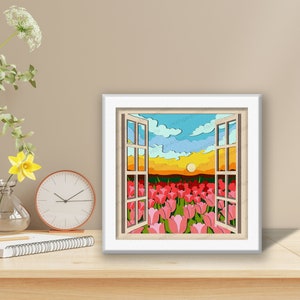 Tulip Field 3D Shadow Box Svg, Tulip Shadow Box, Tulip Field Light Box ...